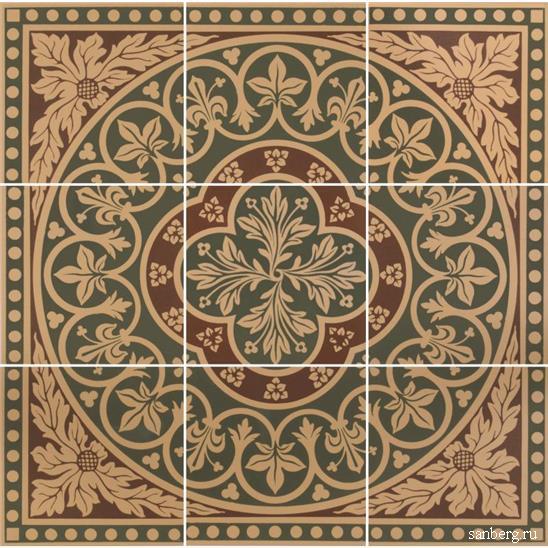 ORIGINAL STYLE VICTORIAN FLOOR TILES DISRAELI GREEN ON BUFF 9-TILE SET ...